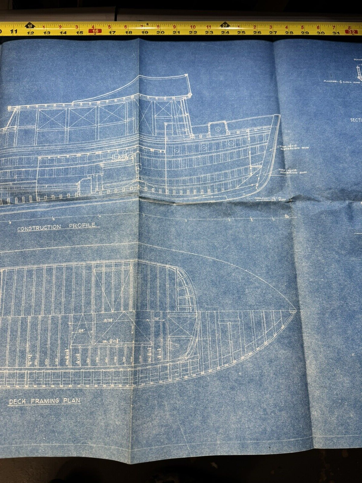 8 PC, 3 Blueprints! 1953 Plans 50 Foot ocean Cruiser Boat Yacht ...