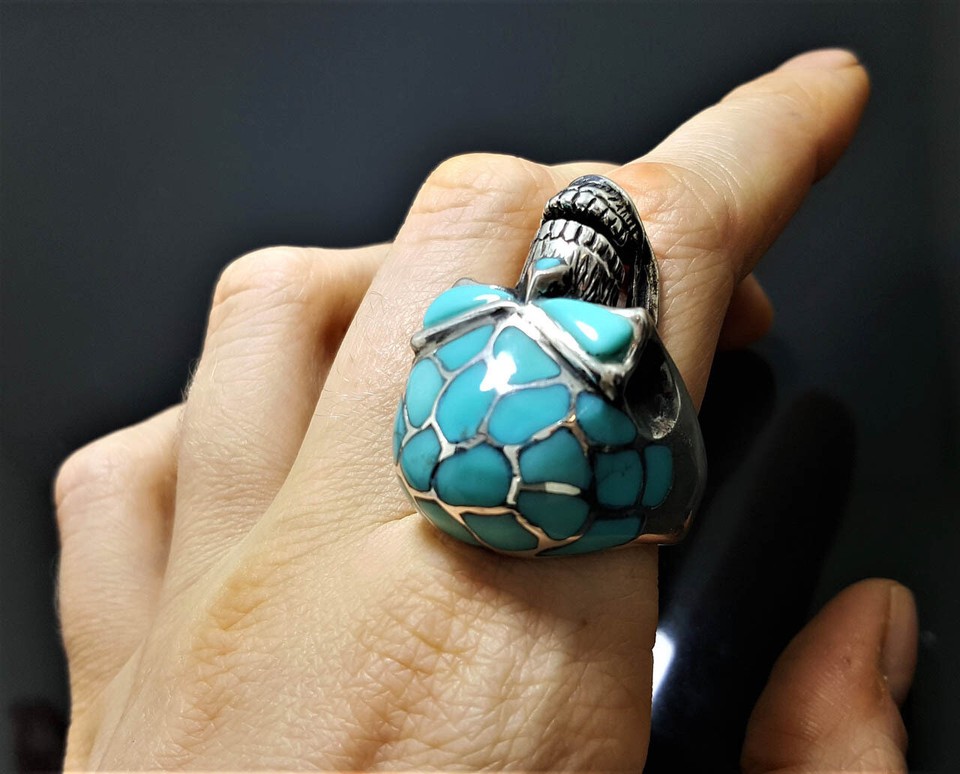 925 Sterling Silver Skull Natural Turquoise Skull Ring Heavy 26 grams ...