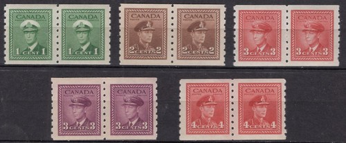 Canada #263-267 MNH PAIRS KG VI WAR ISSUE COIL STAMPS P8V 1942-43 | eBay
