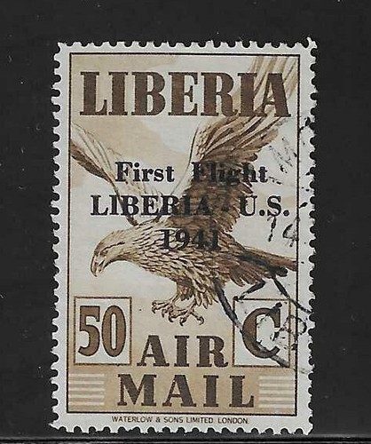 Liberia 1941, First Flight overprint on 50c bird, used $$ RRR #C25 ...