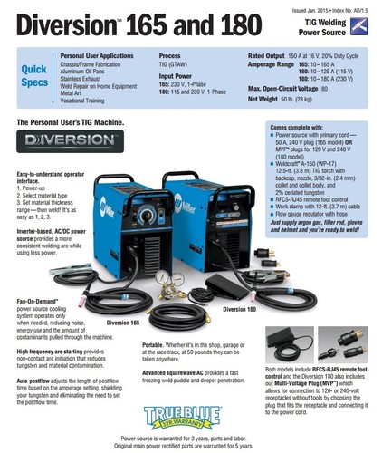 Miller Diversion 180 AC/DC TIG Welder Complete (Open Box) - 907627 ...