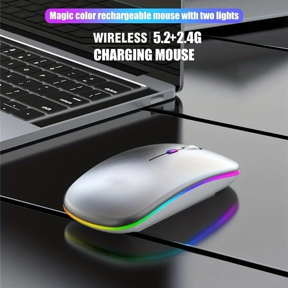 2.4GHz Wireless Optical Mouse USB Rechargeable RGB Cordless Mice For PC ...