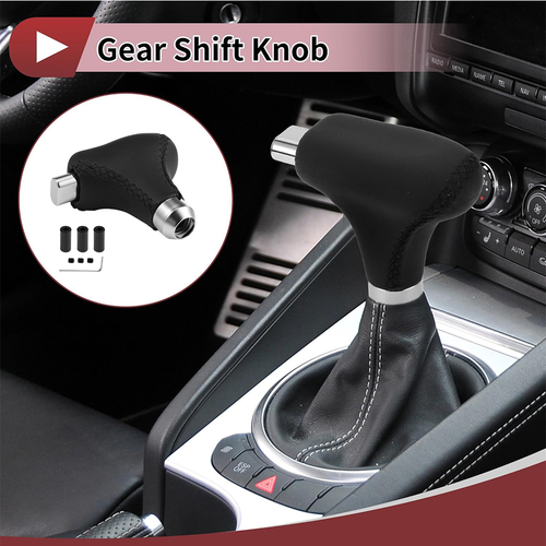 Leather Gear Stick Shifter Handle Shift Knob With Button Automatic ...