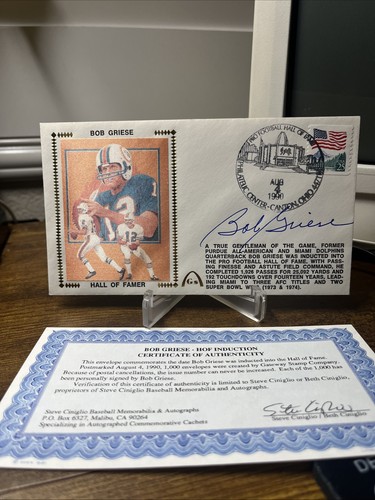 BOB GRIESE Autographed Signed Gateway Silk Cachet FDC Football Hall of ...