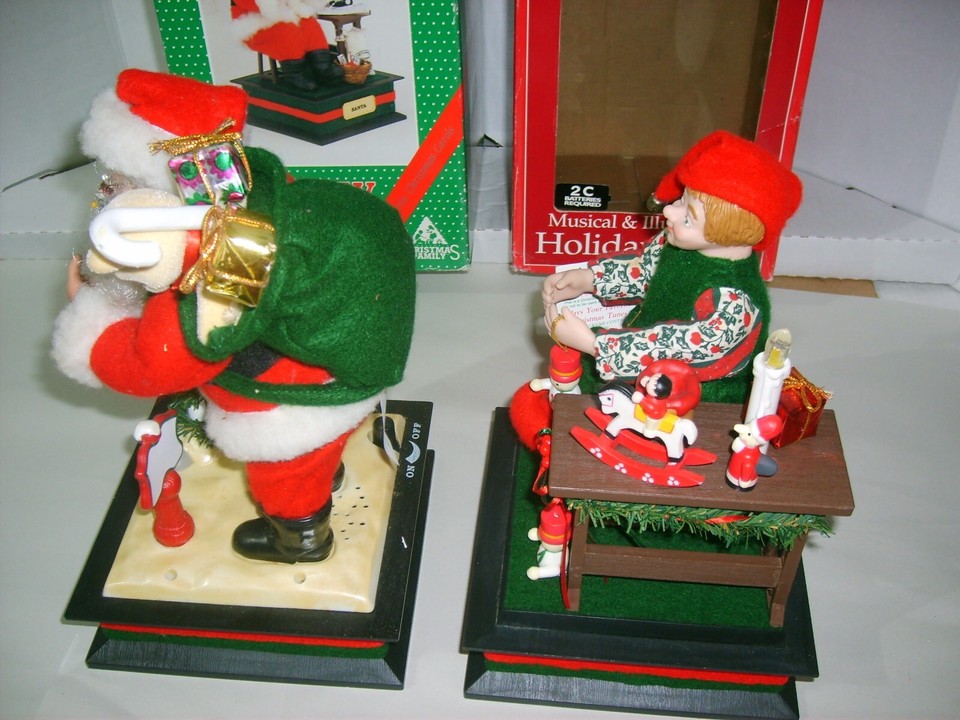 2 SANTA CLAUSE & ELF CHRISTMAS HOLIDAY DISPLAY SCENE FIGURE LIGHT UP ...
