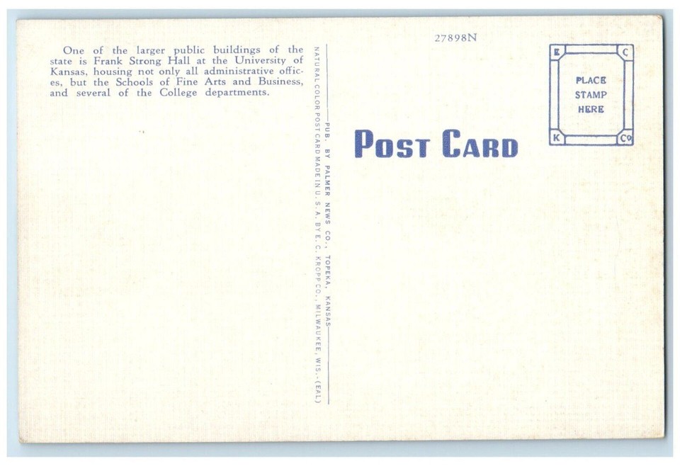 c1940 Frank Strong Hall University Kansas Lawrence Kansas KS Vintage ...