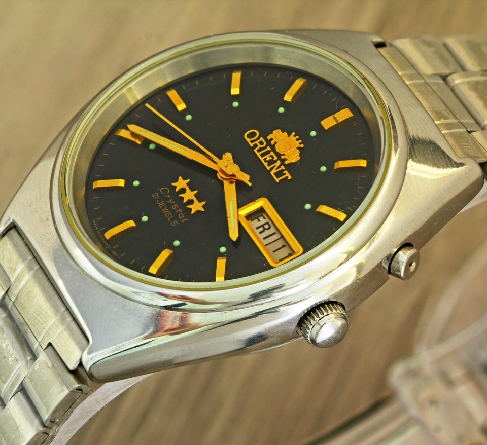 Orient 3 stars stainless steel automatic Japan wristwatch day/date Cal ...