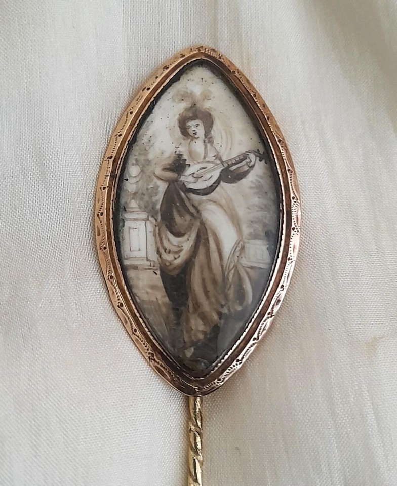Antique Georgian Sepia Miniature Rose Gold Navette Stick Pin Georgian ...