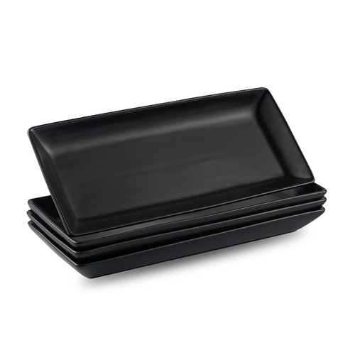 Black Serving Platter Set Of 4 Porcelain Serving Plates Rectangular ...