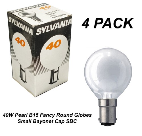 4 x 40W Pearl Fancy Round Light Globes Bulbs Small Bayonet SBC B15 ...