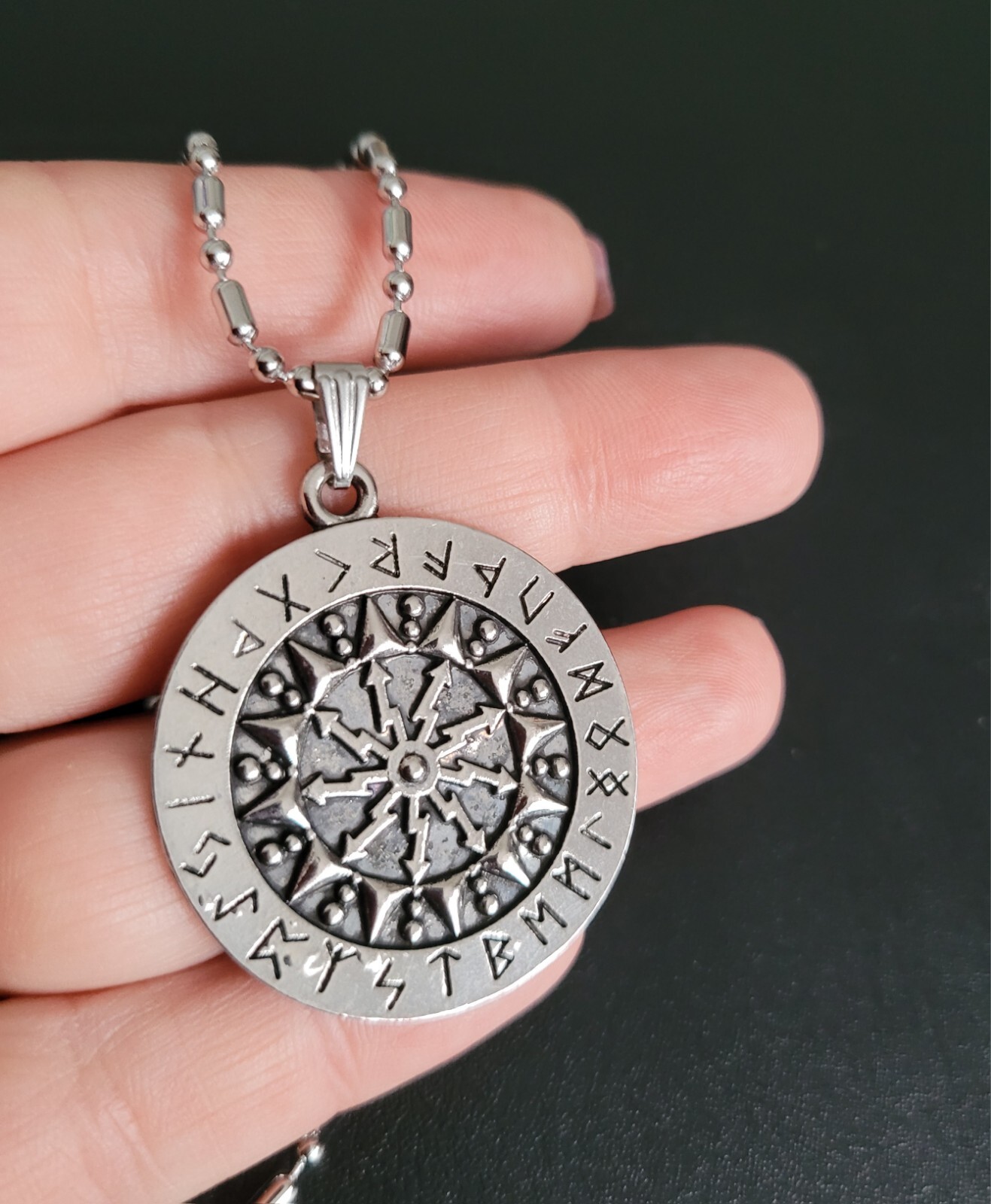 Silver Coloured Viking Rune Sun Warrior Pendant Necklace Vintage Look ...