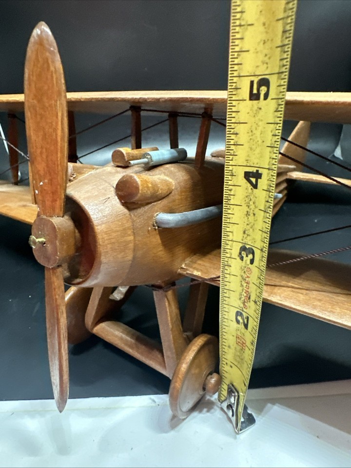 WWI Wooden Spad Biplane Desk Model Display 16” Wingspan 12” Lng Wood ...