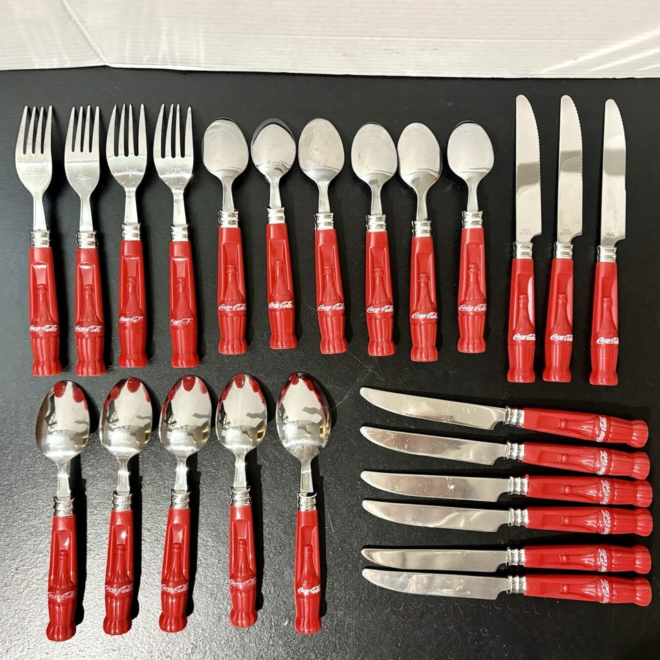 Coca Cola Silverware Flatware Vintage 24 Piece Red Coke Bottle Handle ...
