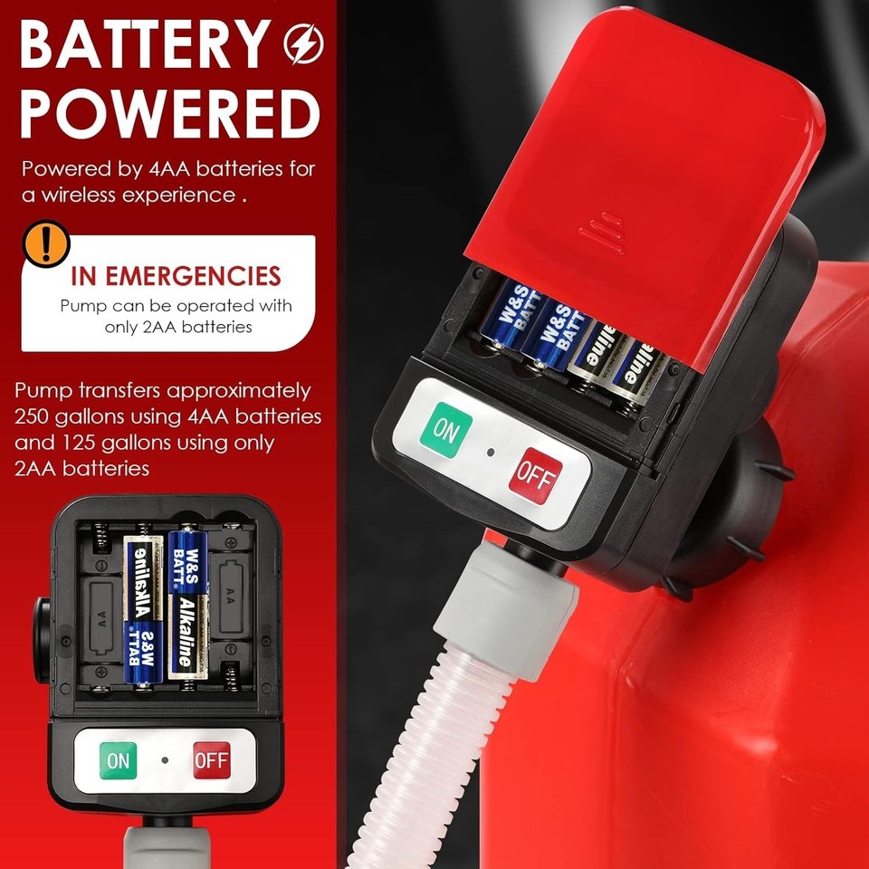 FPOWER Automatic Fuel Transfer Pump - AA Battery Powered, Gas Pump With ...