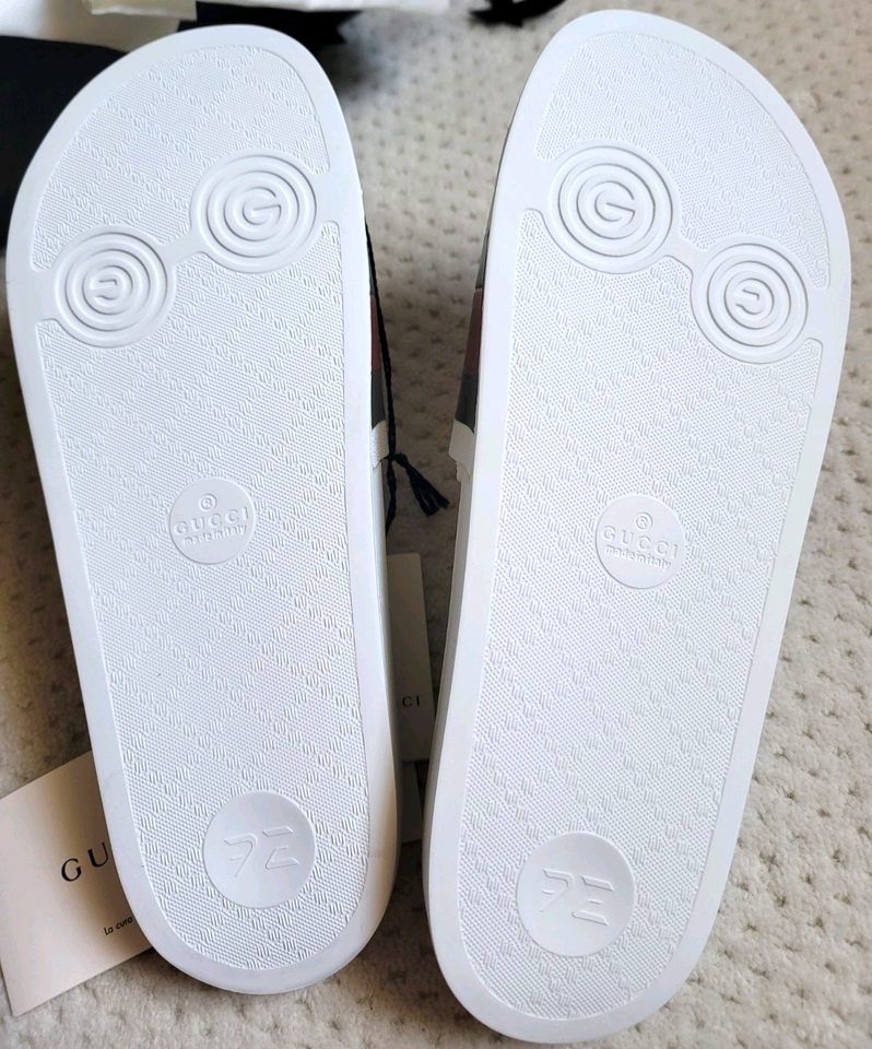 NIB GUCCI Pursuit Stripes White Pool Slides Mens - White Gucci Web ...