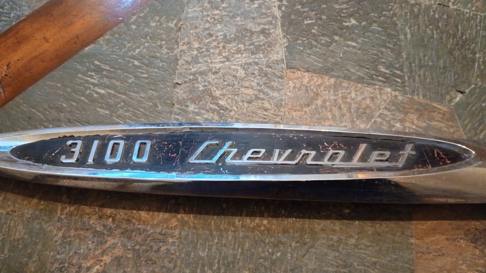 1957 3100 Chevrolet Front FENDER EMBLEM Chevy Truck Script Sword GM ...
