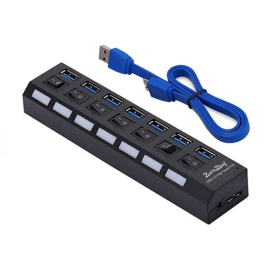 3.0 Hub 7 Ports Powered USB On/Off Switches Splitter AC Adapter Cable ...