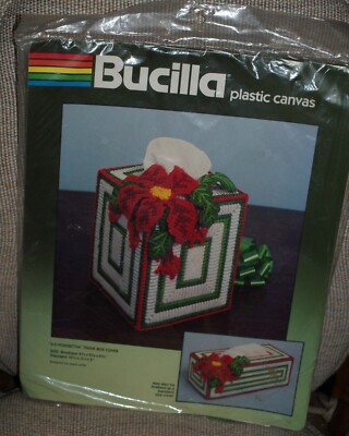 Bucilla Plastic Canvas 3-D Poinsettia Tissue Box Cover Kit New Fast ...