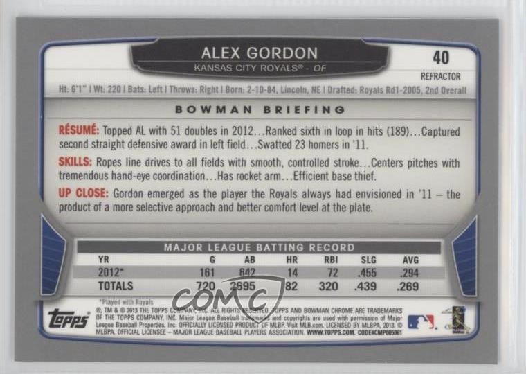 2013 Bowman Chrome Refractor Alex Gordon #40 | eBay