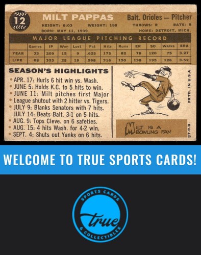 1960 Topps #12 Milt Pappas | eBay