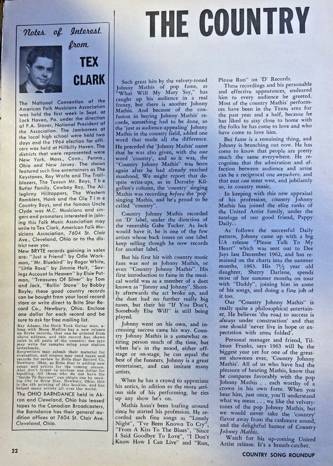 1964 Country Musician Johnny Mathis | eBay