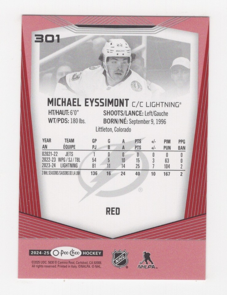 2024-25 O-PEE-CHEE HOCKEY RED BORDER MICHAEL EYSSIMONT TAMPA BAY ...