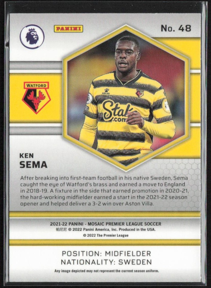 Ken Sema 2021-22 Panini Mosaic Premier League: #48 Watford | eBay