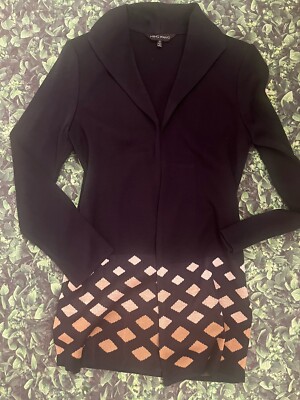 LONG CARDIGAN MODEST SHOULDER PAD NAVY GEOMETRIC SMALL COLLAR | eBay