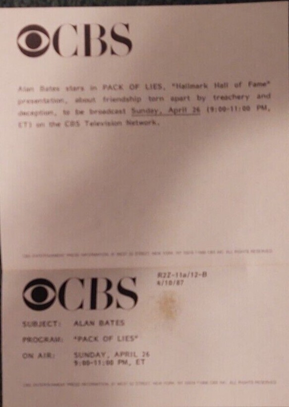 Original Vintage BW 1987 Press Still Photo Alan Bates PACK OF LIES CBS ...