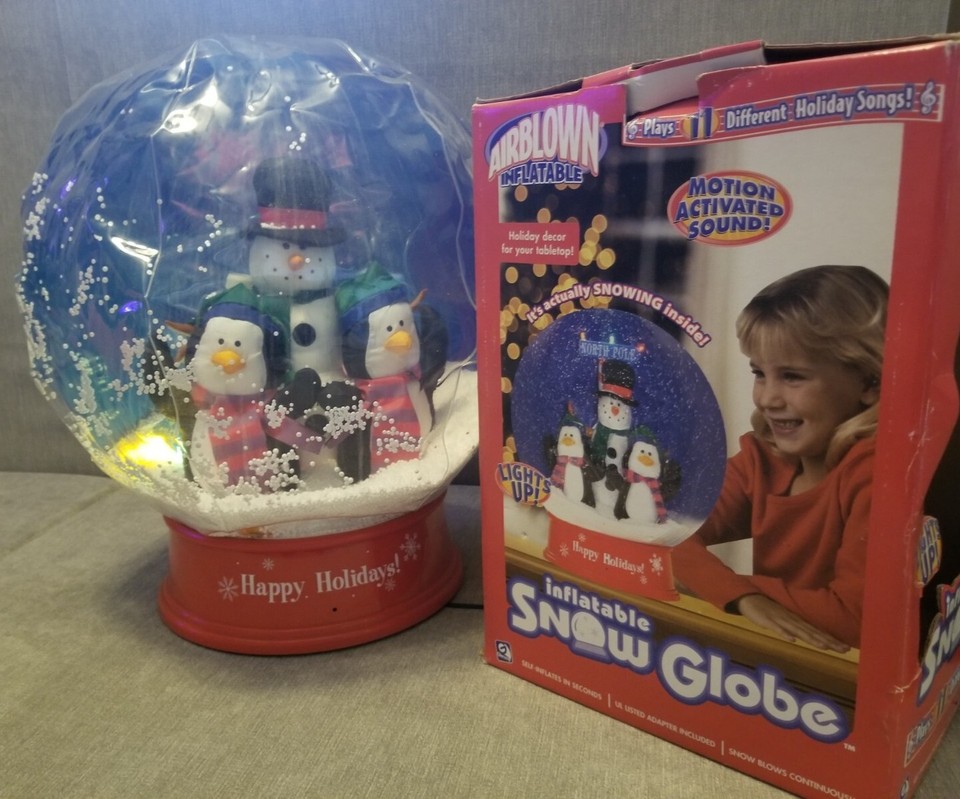 Gemmy Airblown Inflatable 15” Snow Globe Penguins Snowman Motion ...