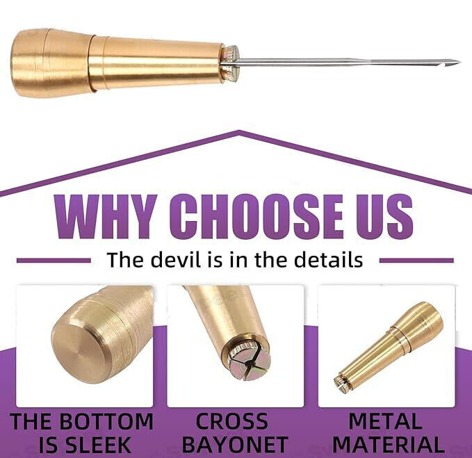 Leather Sewing Awl Needle Kit with Copper Handle Awl Hand Stitching ...