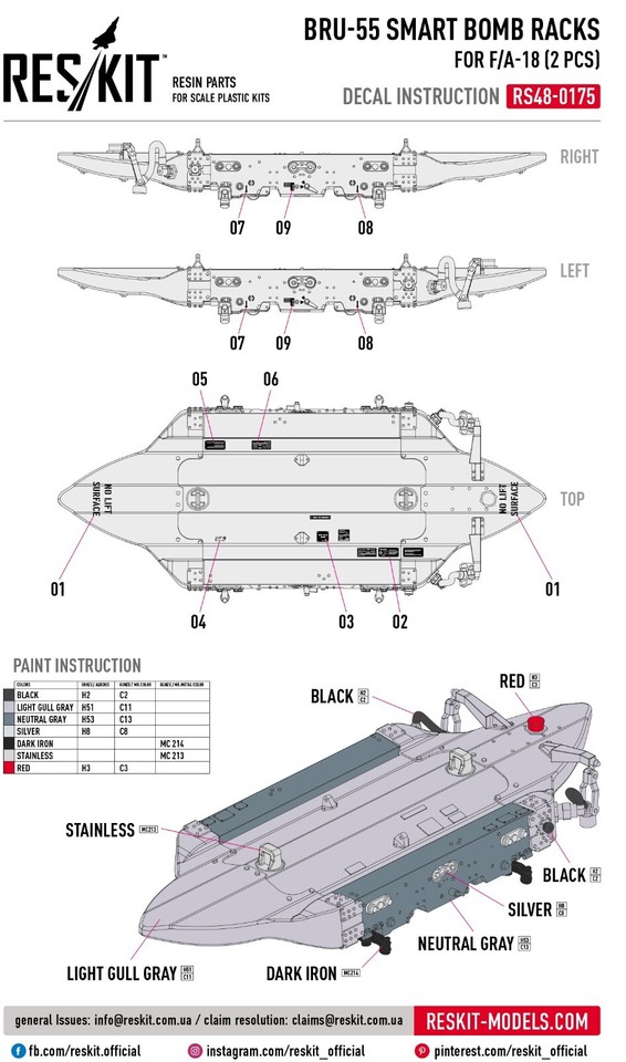 BRU-55 Smart Bomb Racks for F/A-18 2pcs 1:48 ResKit RS48-0175 for ...