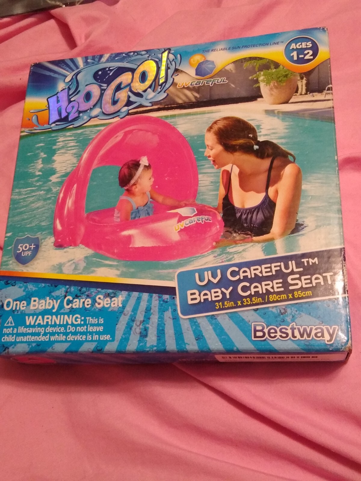 H20 Go! UV PROTECTIVE Baby Care Seat 50+ UPF Pink Covered Pool Float ...