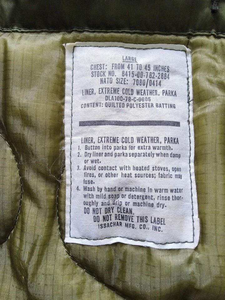 M-65 LINER 1978 Fishtail Parka Extreme Cold Weather Liner US Army Large L m65 | eBay UK