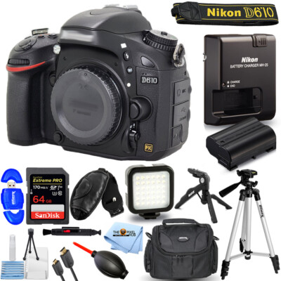 Nikon D610 DSLR Camera (Body Only) 1540 + 64GB + LED Light Kit + Tripod ...