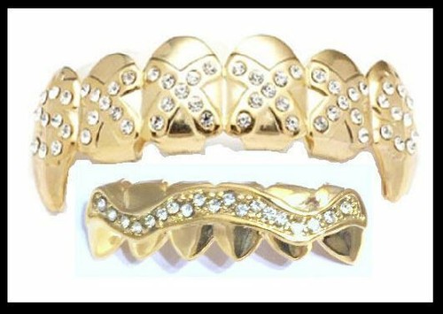 14K Gold Plated Lab Diamond Vampire Fangs Teeth Grillz Set + Mold at ...