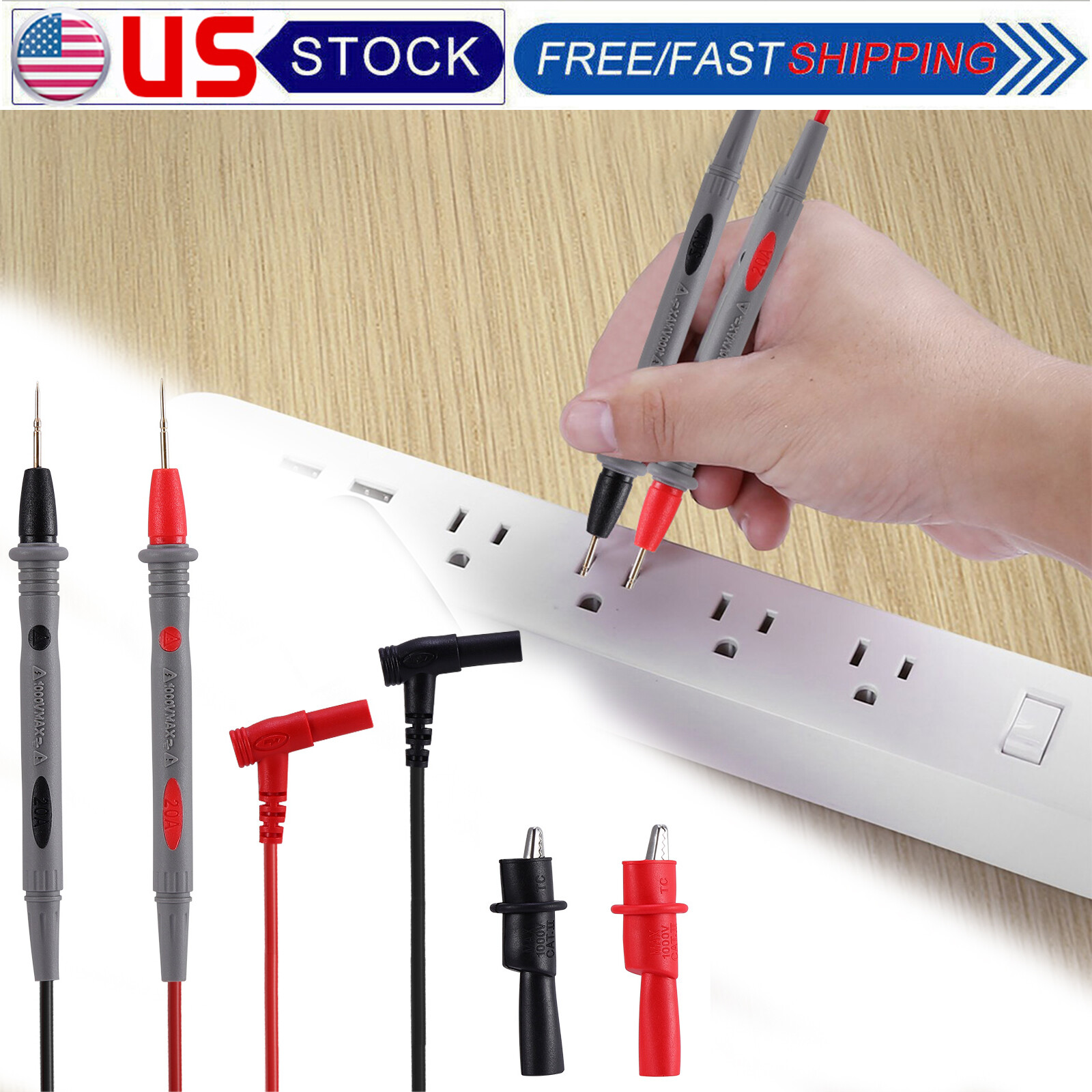 Universal Digital MultiMeter 20A Lead Test Probe Wire Voltage Cable ...