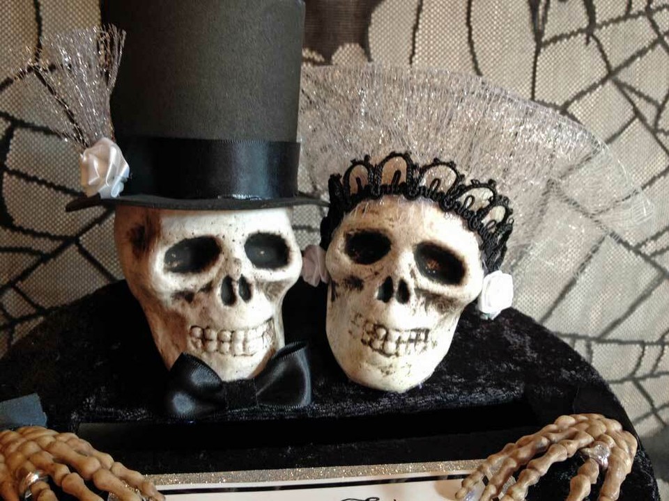Halloween Wedding decoration,card box,skull,fabric,black,bride,groom ...