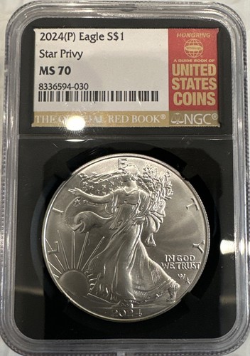 2024 P $1 American Silver Eagle Star Privy! NGC MS70 Exclusive Red Book ...