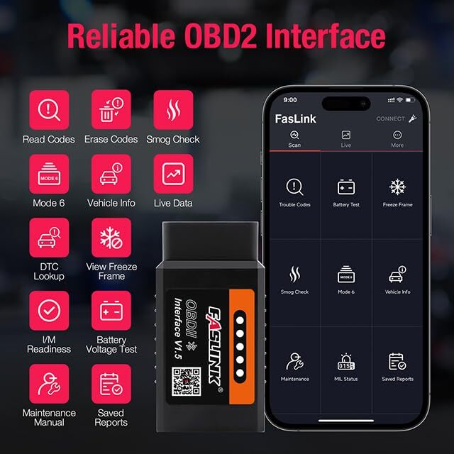 ELM327 V1.5 Mini OBD2 Bluetooth Adapter OBDII Scanner Auto Scan Tool ...