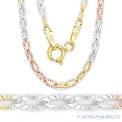 2.5mm Paper Clip Cable Link Tri-Tone Gold-Plated Sterling Silver Chain ...