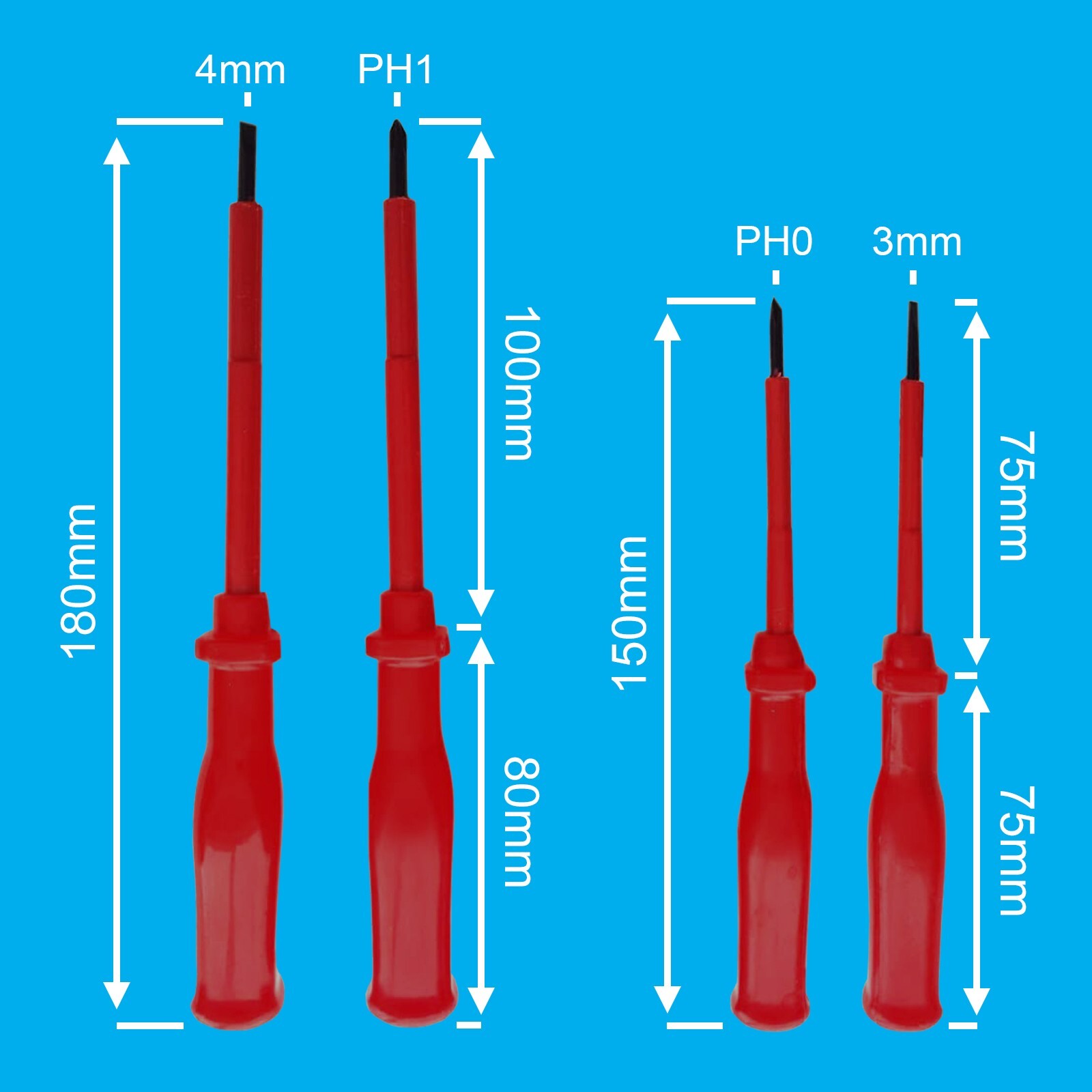 4pc Insulated Screwdriver Set Carbon Steel, Philips, Slotted, PH0, PH1 ...