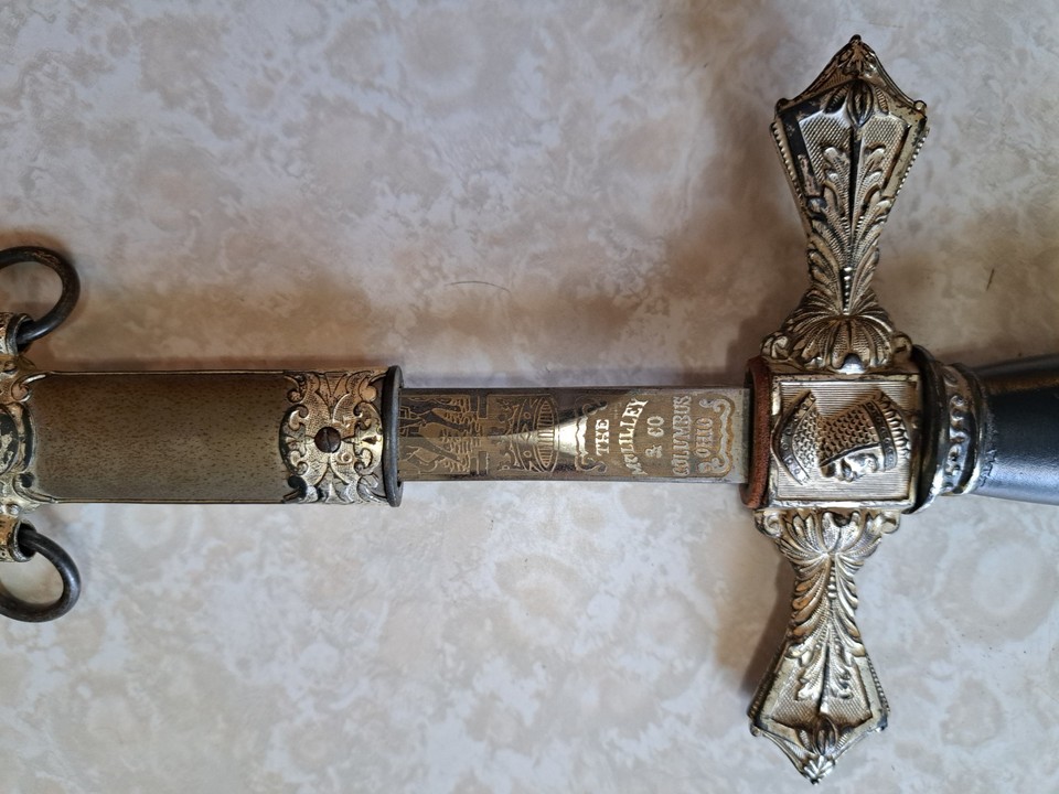 Vintage Knights Templar Ceremonial Sword With Highly Engraved Blade And ...