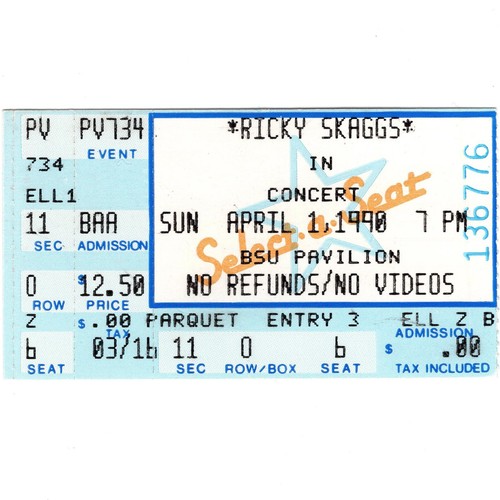RICKY SKAGGS Concert Ticket Stub BOISE ID 4/1/90 BSU PAVILION HIGHWAY ...