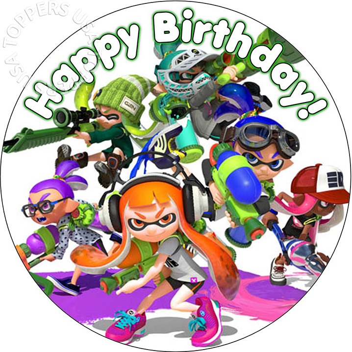 EDIBLE Splatoon Nintendo Birthday Cake Topper Wafer Paper Round 7.5 ...
