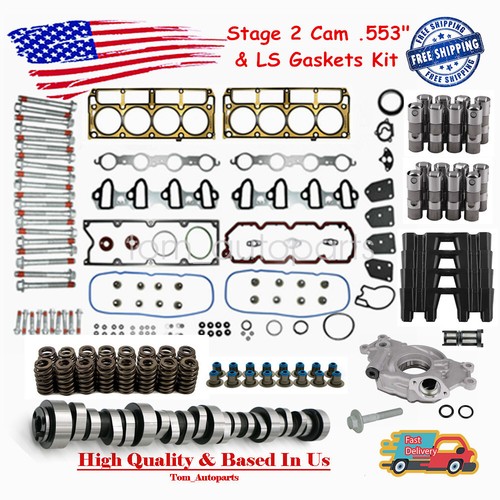 Stage 2 Cam .553" Gaskets+Lifters+Springs+Oil Pump Kit For Chevy LS 4.8 ...