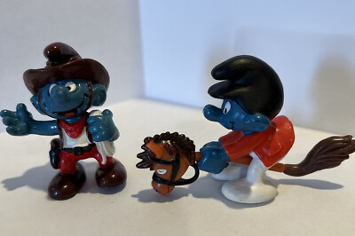 Smurf Cowboy Smurf & horse Figurinines Rodeo stick horse | eBay