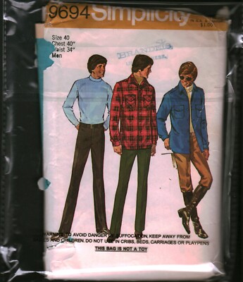 9694 Vintage Simplicity SEWING Pattern Mens Shirt Jacket Pants 1970s 40 ...