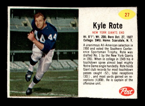1962 Post #27 Kyle Rote Giants VG-EX+ *6e | eBay