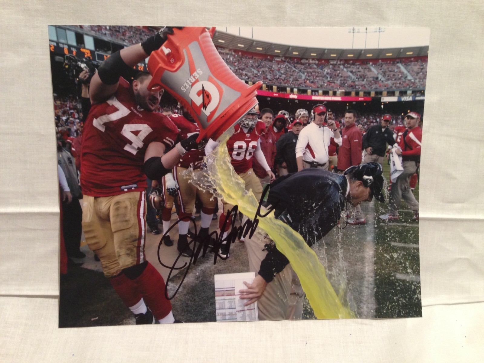 SAN FRANCISCO 49ERS JIM HARBAUGH SIGNED AUTO FOOTBALL 8X10 PHOTO NFL ...
